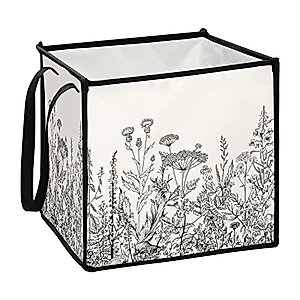 Blueangle Black and White Flowers Cube Storage Bin with Handles, 13 x 13 x 13 in, Large Collapsible Organizer Storage Basket for Home Décor（1137）