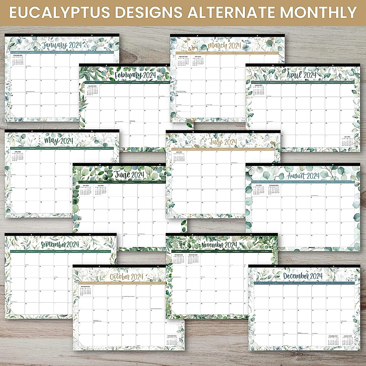 bloom daily planners 2024 Desk Calendar - 21" x 16" Large Monthly Organizer Pad with Stickers (January 2024 - December 2024) Desktop Blotter - Greenery