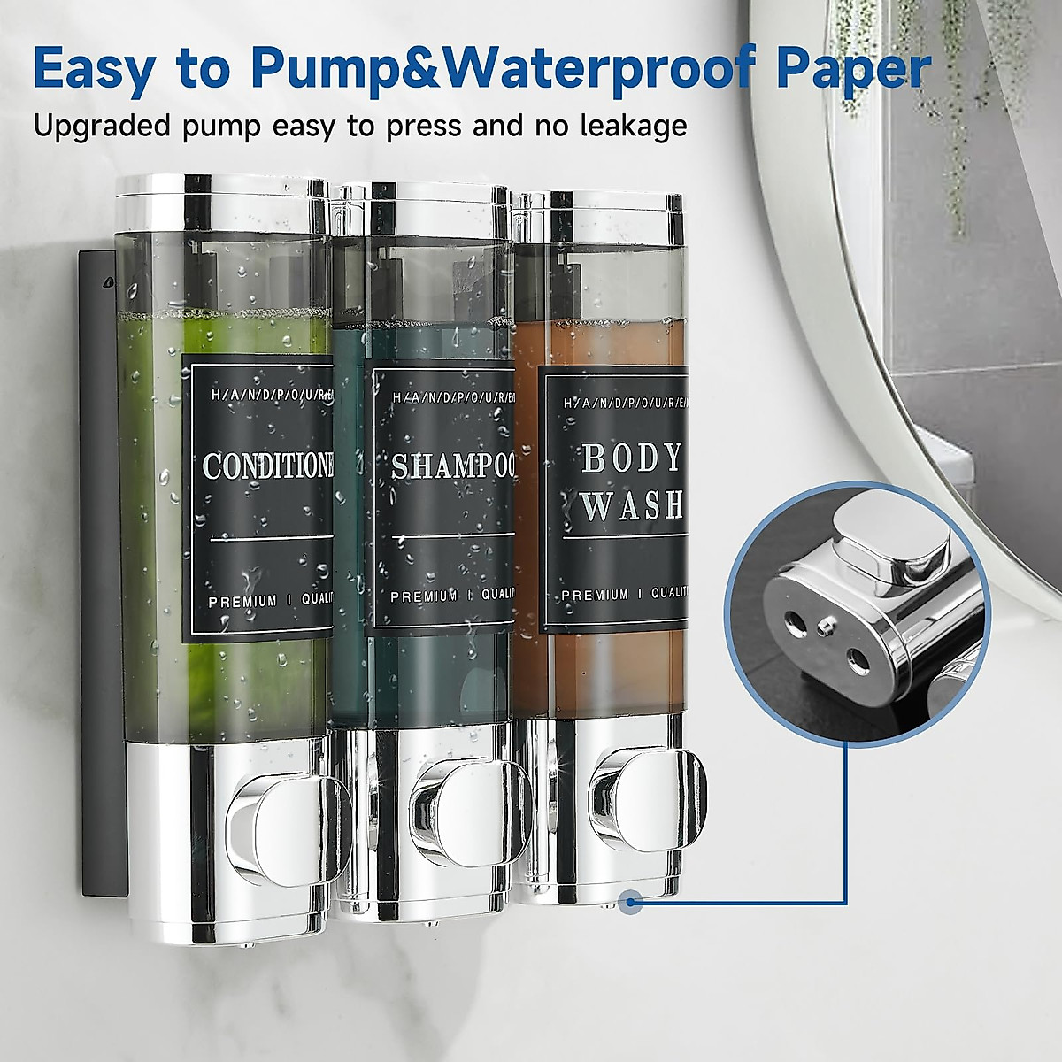 Shampoo and Conditioner Dispenser,Unisense Shower Soap Dispenser 3 Chamber No Drill Wall-Mounted Shampoo Dispenser for Shower Wall Mounted Shower Dispenser for Bathroom Hotel Large Capacity,Chrome