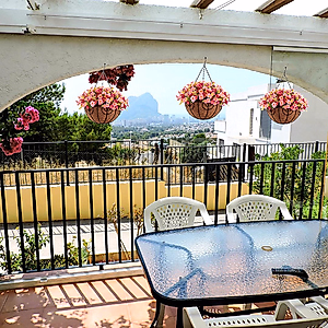 Maybox Artificial Hanging Basket with Flowers for Garden Eave Patio Lawn Decor 49Pcs Fake Daisy Bunches in 11.8 inches Metal Planter with Coco Coir Liner