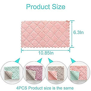 Uprola Direct 4PCS Dish Cloths, Premium Super Absorbent Coral Fleece Thickening Kitchen Tea Towels, Machine Washable Fast Drying
