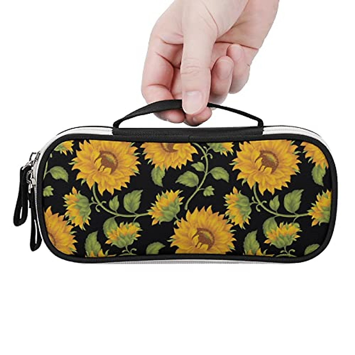 Sunflowers Pencil Case Bag Large Capacity Stationery Pouch with Handle Portable Makeup Bag Desk Organizer