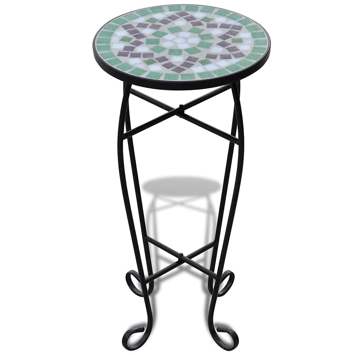 VRAXO Mosaic Side Table Plant Table Green White,Plant Stands-8.8lbs