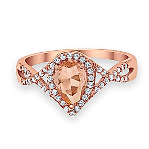 Blue Apple Co. Pear Simulated Morganite Infinity Halo Teardrop Round Engagement Ring Cubic Zirconia Rose Tone 925 Sterling Silver, Size - 6