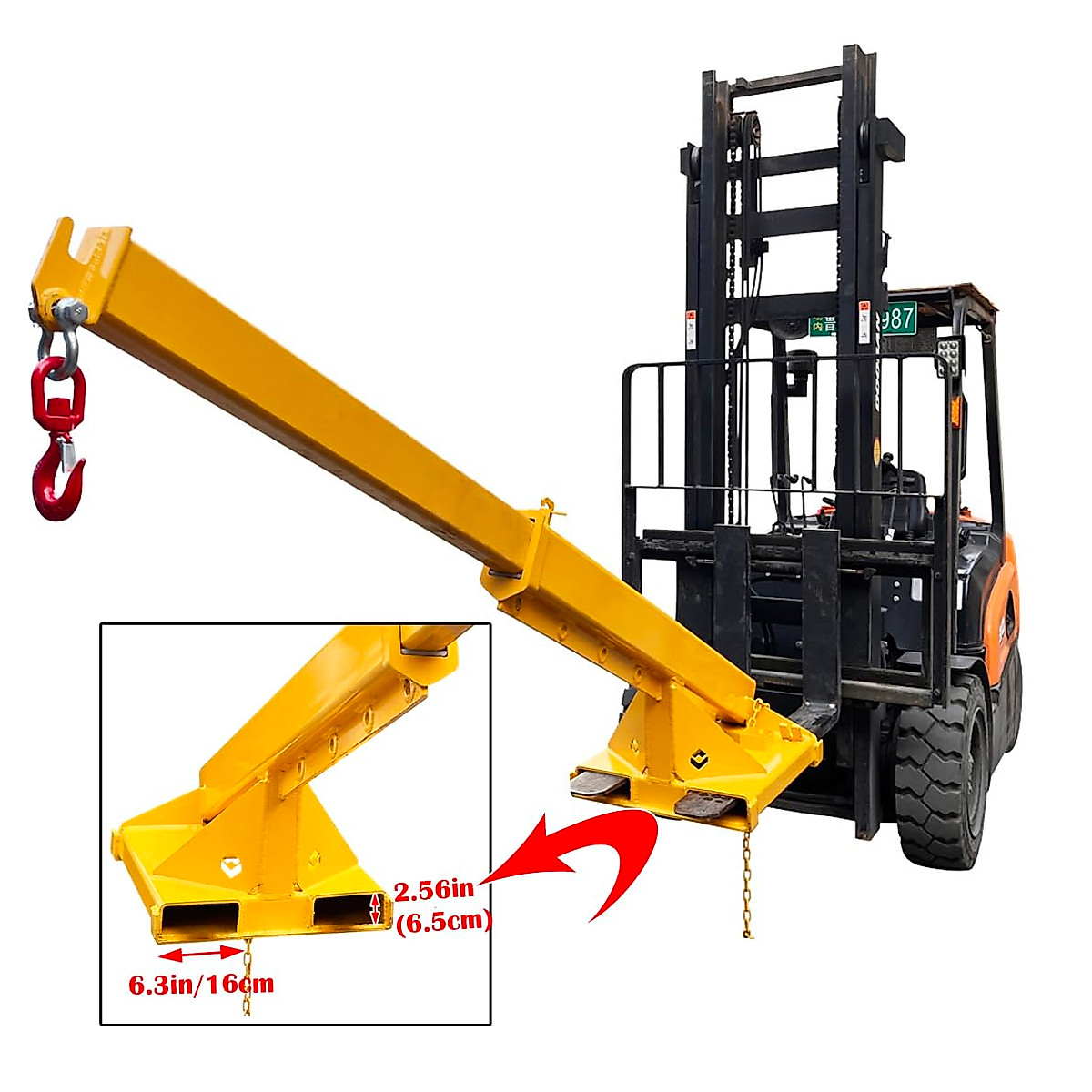 INTBUYING Forklift Jib Boom Crane, 6600LB/3T Forklift Mobile Crane, Forklift Lifting Hoist with 63-98in Length Crane Boom, Truss Hoist Jib Boom, Hook Extension Attachment for Towing and Handling