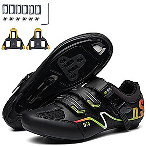 SDEQA Cycling Shoes for Men's Women's Unisex Road Bike Indooor Outdoor Cycling Shoes Compatible with Shimano SPD & Look Delta Compatible with Peloton Bike Shoes,Black,7