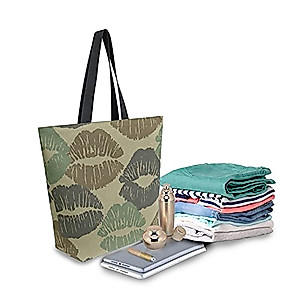 Women's Tote Bag Top Handle Handbags Shoulder Tote Bag Camouflage Kiss Lip Tote Washed Canvas Purses Bag (8ue4b)