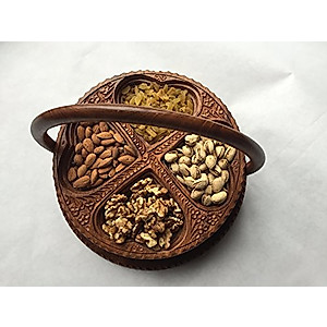 UNIQUE VALENTINE GIFT LOVE Idea Wooden Collapsible Fruit Basket With Handle And Four Heart Shaped Partitions Diameter: 12"