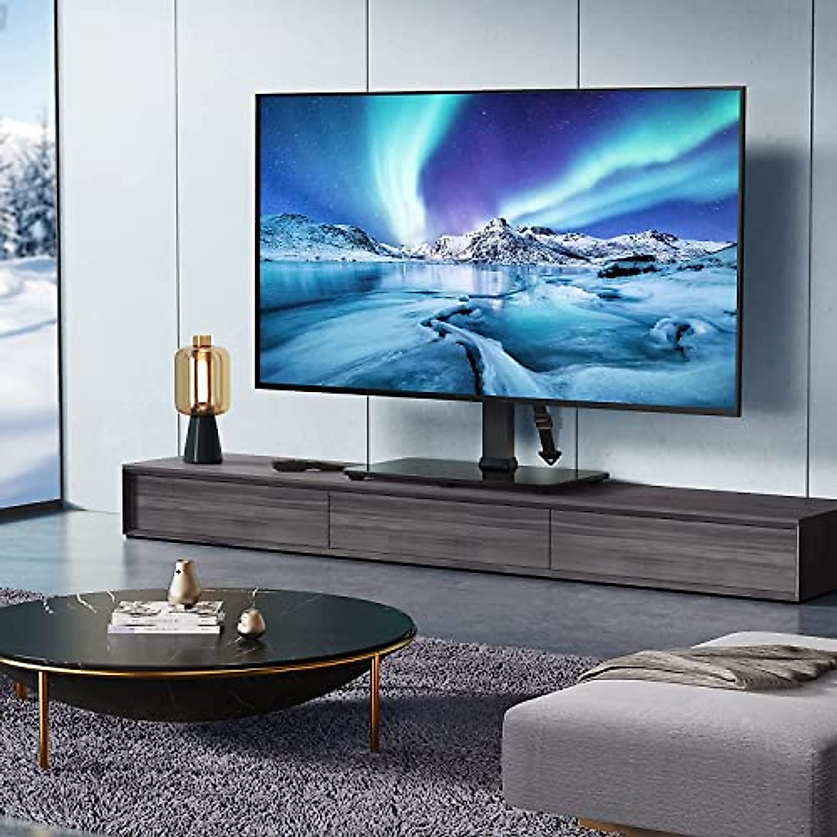 PERLESMITH Swivel TV Stand Universal Table Top TV Base for 37 to 65,70 inch LCD LED OLED 4K Flat Screen TVs - Height Adjustable TV Mount Stand with Safe TV Anti-tip Cable, VESA 600x400mm PSTVS03