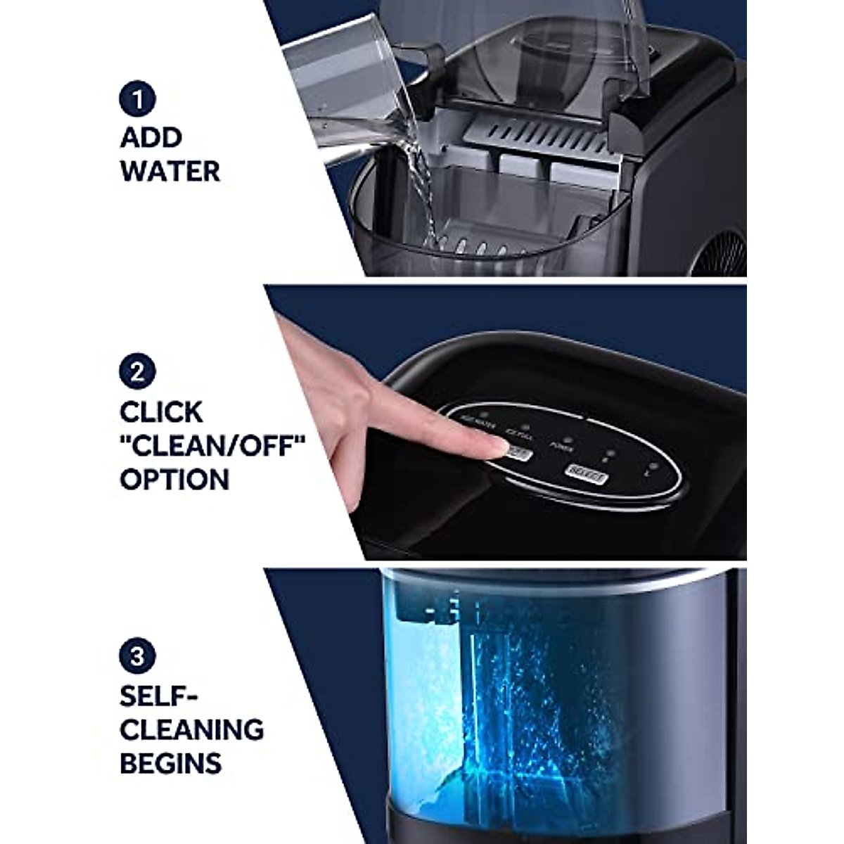 Ice Maker Countertop Machine with Self-Cleaning Function，26LBS in 24 Hours, 9 Bullet Cubes Ready in 6 Mins, Compact Ice Cube Maker with Ice Scoop & Basket for Home Kitchen Office Bar (Black)