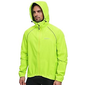 BERGRISAR Men's Cycling Rain Jacket Waterproof Cycling Windbreaker Bike Bicycle Jacket Running Hood Rain Coat Green Size Large