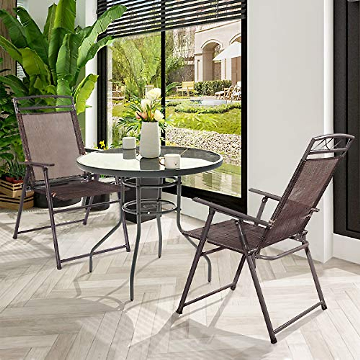 Safstar Patio Folding Chairs Set of 4, Portable Sling Chair for Backyard Poolside Balcony Lawn