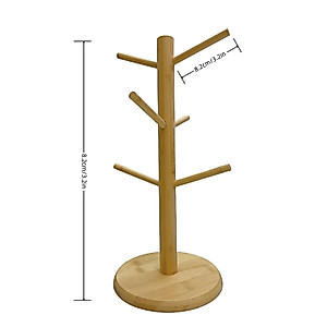 QruiLanTu Coffee Mug Tree,Coffee Mug Holder，Coffee Cup Holder with 6 Hooks,Wood Coffee Mug Holders for Counter,Coffee Bar Accessories and Decor，(Yellow)