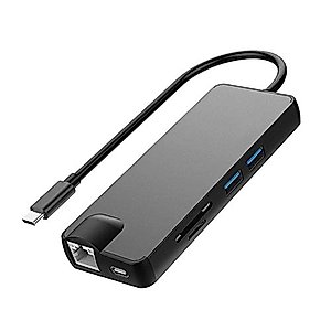 ZPLJ High-Speed 8 in 1 USB Extension Splitter with Ethernet Port 4K HDMI 2 USB 3.0 and 1080P VGA PD Charging Support SD TF Card Reader Compatible for Flash Drive Laptops USB Hub Adapter Portable