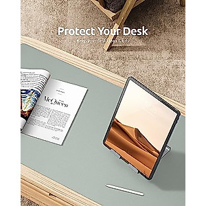 YSAGi Leather Desk Pad Protector, Office Desk Mat, Large Mouse Pad, Non-Slip PU Leather Desk Blotter, Laptop Desk Pad, Waterproof Desk Writing Pad for Office and Home (23.6" x 13.8", Grayish Green)