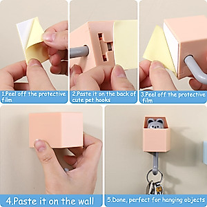 Juome Cute Cat Key Hook, 4Pcs Adhesive Coat Hooks Key Holder for Wall Decorative, Cat Hooks for Coat, Bag, Hat, Towel, Key Hooks for Wall Hanging Decorations