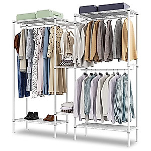 Magshion Portable Closet Wardrobe Heavy Duty Clothes Rack, Freestanding Clothing Rack with 4 Hang Rods and 7 Shelves, Free-Standing Garment Rack for Hanging Clothes, Load 1000lbs,White