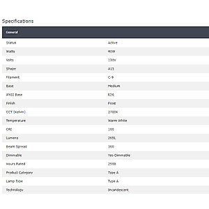 Satco S4881 40 Watt A15 Incandescent; Frost; 2500 Average rated hours; 265 Lumens; Medium base; 130 Volt; Shatter Proof (6 Incandescent Frosted Bulb)