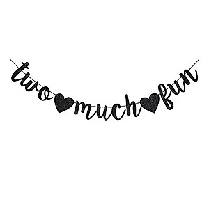 Two Much Fun Banner, Fun Sign for Baby's/Kid's/Boy's/Girl's 2nd Birthday Party Supplies, Black Birthday Party Decorations