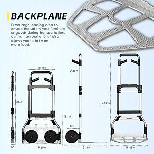 Teprovo Folding Hand Truck Dolly Cart,340LB Capacity Portable Aluminum Dolly Cart with Telescoping Handle and 7 Inch Rubber Wheels for Moving,Shopping,Travel,Office Use