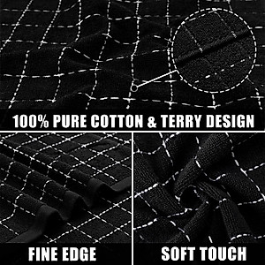 Mordimy 100% Cotton Terry Cloth Dish Cloths, Soft and Absorbent Checkered Dish Towels, Quick Drying Dish Rags for Washing Dishes, 8 Pack, 12 x 12 Inches, Black