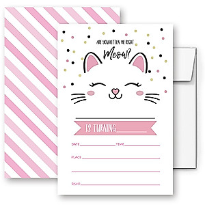LoaHak Kitty Cat Birthday Invitation, Cat Birthday Invitations, Cats Party Invitations Kitty Cards For Children Kids Birthday Party. (050)