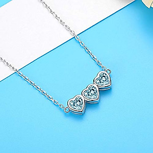 925 Sterling Silver March Choker Necklaces for Young Women Teens - Delicate Blue Heart Birthstone Choker for Women Christmas Birthday Anniversary Jewelry Gifts for Sister Daughter Friends