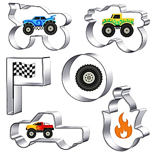 6 Pieces Truck Cookie Cutters Truck Party Favors Vintage Cookie Cutter Truck Metal Cookie Mould Kids Birthday Game Gift for Home Kitchen Baking Biscuit Truck Party Supplies