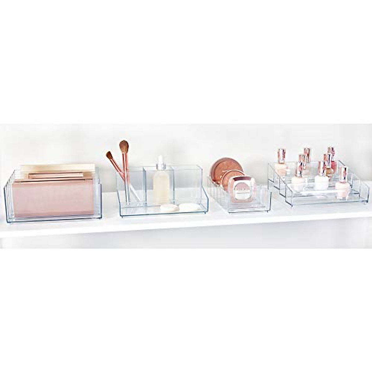 iDesign 42870 Clarity BPA-Free Plastic Divided Wide Makeup Palette Organizer, 8.1" x 8.1" x 3.7"