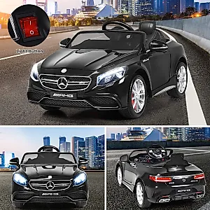 Costzon Ride On Car, 12V Licensed Mercedes Benz Battery Powered Electric Vehicle w/Remote Control, 3 Speeds, LED Lights, Music, Horn, MP3/USB/TF, Ride On Power Wheel for Kids (Black)