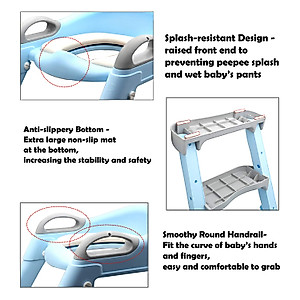 HTTMT- Classic Potty Training Toilet Ladder Seat With Upgraded Cushion Step Stool Ladder Toilet Chair/Toilet Trainer for Baby Toddler Kids Children In Blue [P/N: ET-BABY002-BLUE STEP-C]
