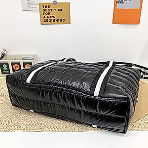 Large Puffy Tote Bag for Women Lightweight Quilted Cotton Padded Shoulder Bag Winter Down Handbag Crossbody Bag (w)