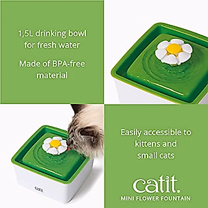 Catit 2.0 Mini Flower Drinking Fountain – Cat Water Fountain with Triple Filter and Ergonomic Drinking Options,Green
