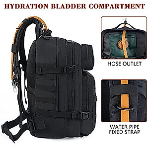 Travel Backpack with Shoe Compartment, Tactical Laptop Backpack for Men with Multi Pockets and Luggage Sleeve, Durable Military Molle Bug Out Bag for Traveling Hiking Camping Sport Outdoor, Black