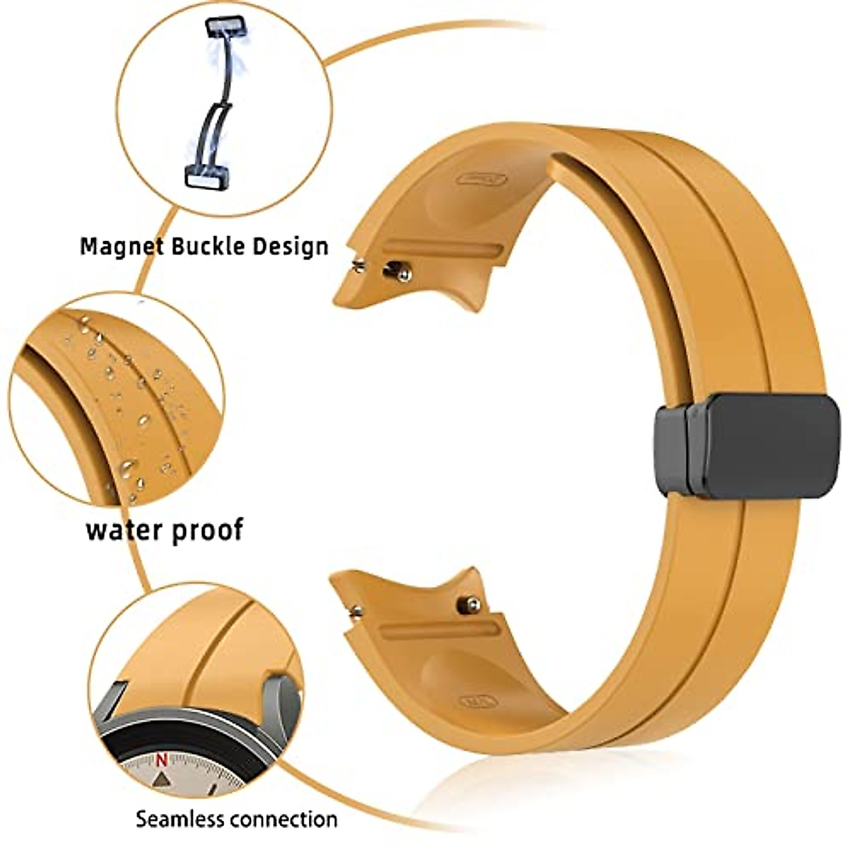 Galaxy Watch 6/5/4 Band 40mm 44mm,for Samsung Galaxy Watch 6 Classic Bands 47mm 43mm/Galaxy 4 Classic 46mm 42mm/watch 5 pro Men Women,Magnetic Clasp Silicone Sport Strap Wristband Correa