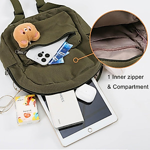 Phaoullzon Girls Mini Backpack Purse for Women Kids Canvas Small Casual Daypack Tiny Cute Travel Bag,Olive green