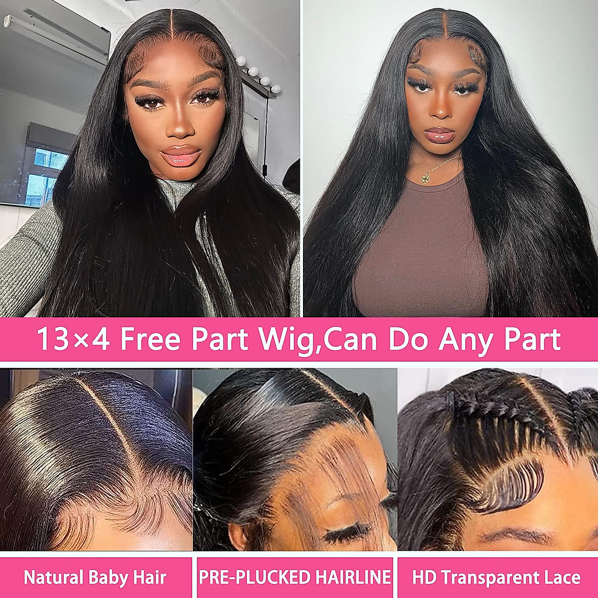 daparo 26inch Straight Lace Front Wigs Human Hair Pre Plucked 180% Density Glueless 13x4 HD Lace Frontal Wigs Human Hair Natural Hairline Brazilian Virgin Human Hair Wigs for Women