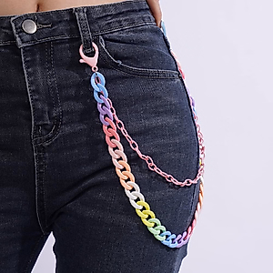 Wiwpar Colorful Acrylic Jean Chains Wallet Pocket Chains Rainbow Jean Pants Chain Keychain Body Chain for Women and Girls (Pink)
