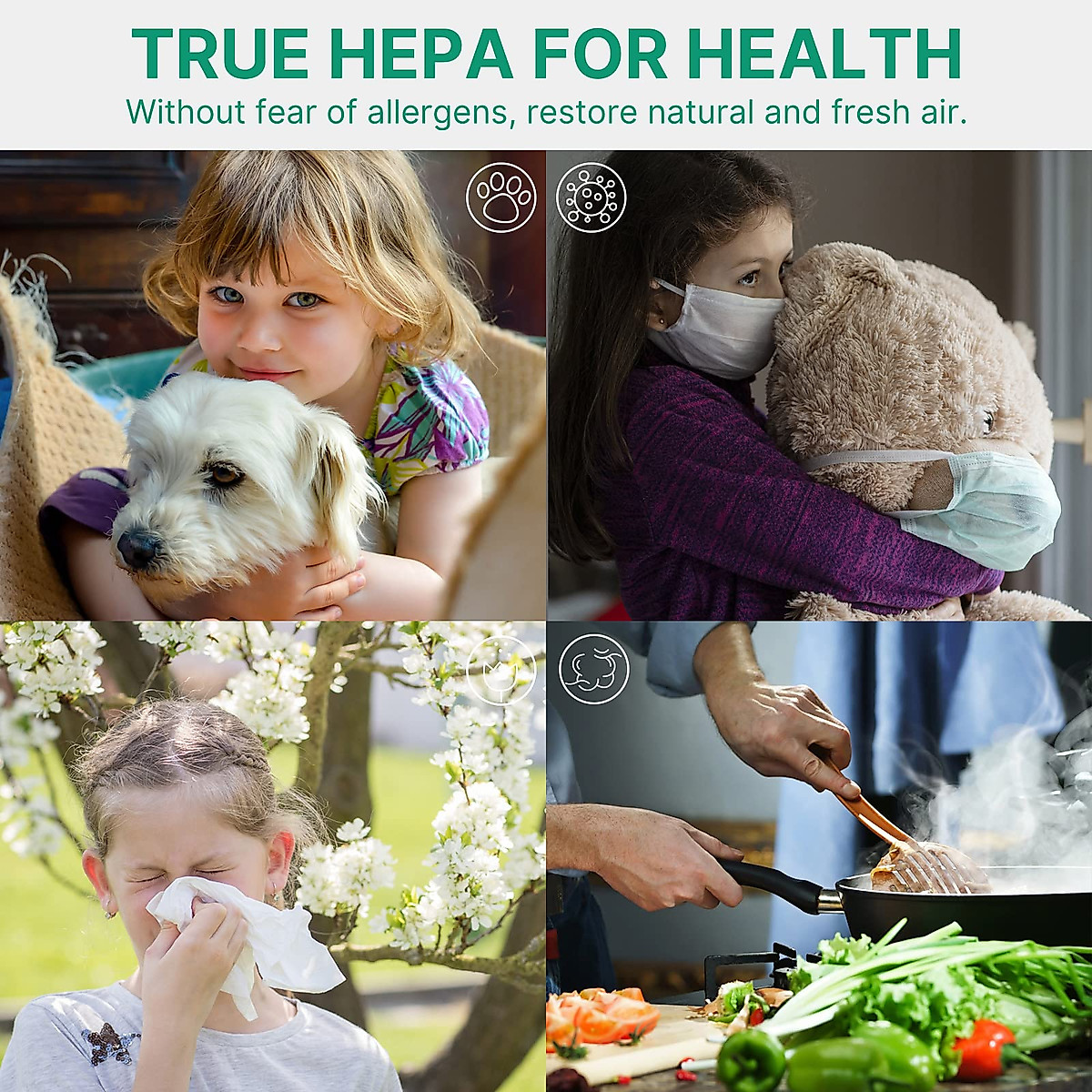 KCC Air Purifier for Home Large Room, Quiet Air Cleaner for Bedroom with Washable Pre-Filter, 646 SqFt Coverage