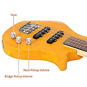 Ktaxon 4 String Electric Bass Guitar, 36-inch Bass Guitar Kit with Split single-coil Pickup, Rosewood Fretboard, Mahogany Body for Kids, Boy and Girl(Yellow)