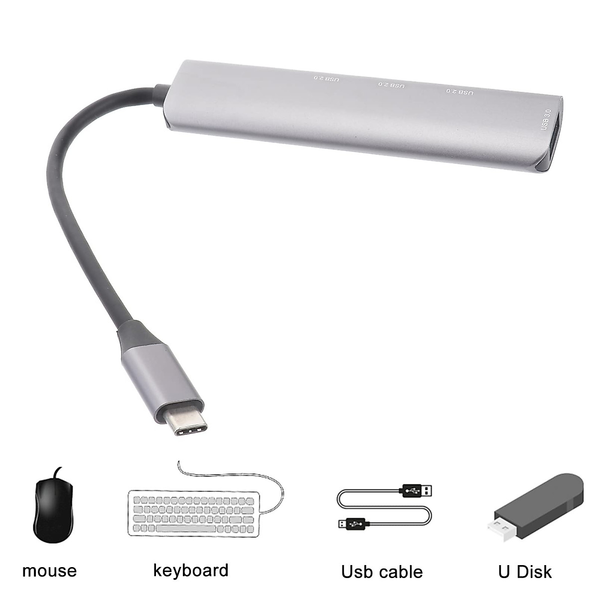 Uonlytech 4 1 hub hub 4 Port USB Hub Slim Portable Data Hub USB Docking Station USB-C to USB Portable USB HUB USB C to USB Computer Adapter Converter Black Mirrored Acrylic Multifunction