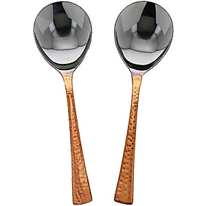 Rastogi Handicrafts Indian Handmade Stainless Steel & Copper Serving Spoon - Genuine Copper Dinnerware Serving Pieces Set of 2