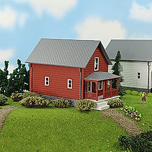 N Scale Model Building 1:160 Residential Modern House Assembled Architectural for Model Train Layout Diorama JZN01 (Red)