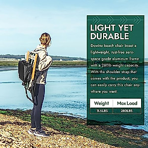 Dowinx Beach Chair with Cooler Bag, Folding Caming Chair with Backpack Straps, High Back 3 Position-Reclining Outdoor Chair Aluminum Frame, Green