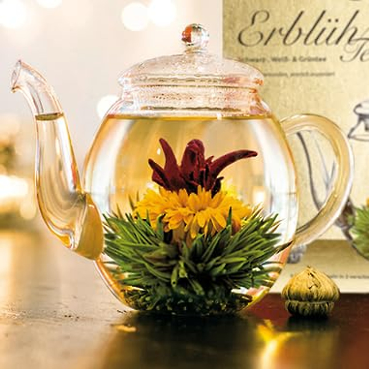 Creano Tea Flowers Mix 6pcs Set Blooming Tea, Green Tea, White Tea & Black Tea in Elegant Magnetic Box with Silver Embossing