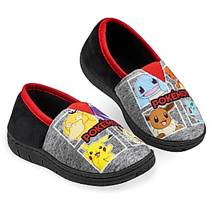 Pokemon Boys Slippers, Pikachu Bulbasaur Soft Kids Shoes, Gifts for Boys(Black/Red, 12.5 US)