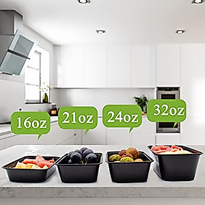 [24oz-50pack] Disposable Food Containers with Lids Plastic Black Meal Prep Storage Container for Food Microwave Safe Eco-Friendly, BPA-Free, Durable & Stackable
