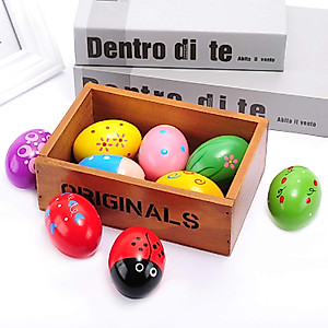 Easter Wooden Egg Shakers Maracas for Party Favors, Classroom Prize Supplies and Percussion Musical Instrument(9 PCS)