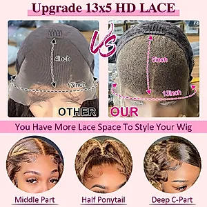 CYNOSURE 13x5 Curly Honey Blond Ombre Color Highlight Lace Front Human Hair Wigs for Women Invisible Pre Plucked (24 Inch, Highlight)