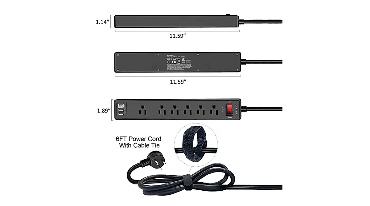 QINLIANF 2 Pack Surge Protectors - 6 Outlets & USB Charging